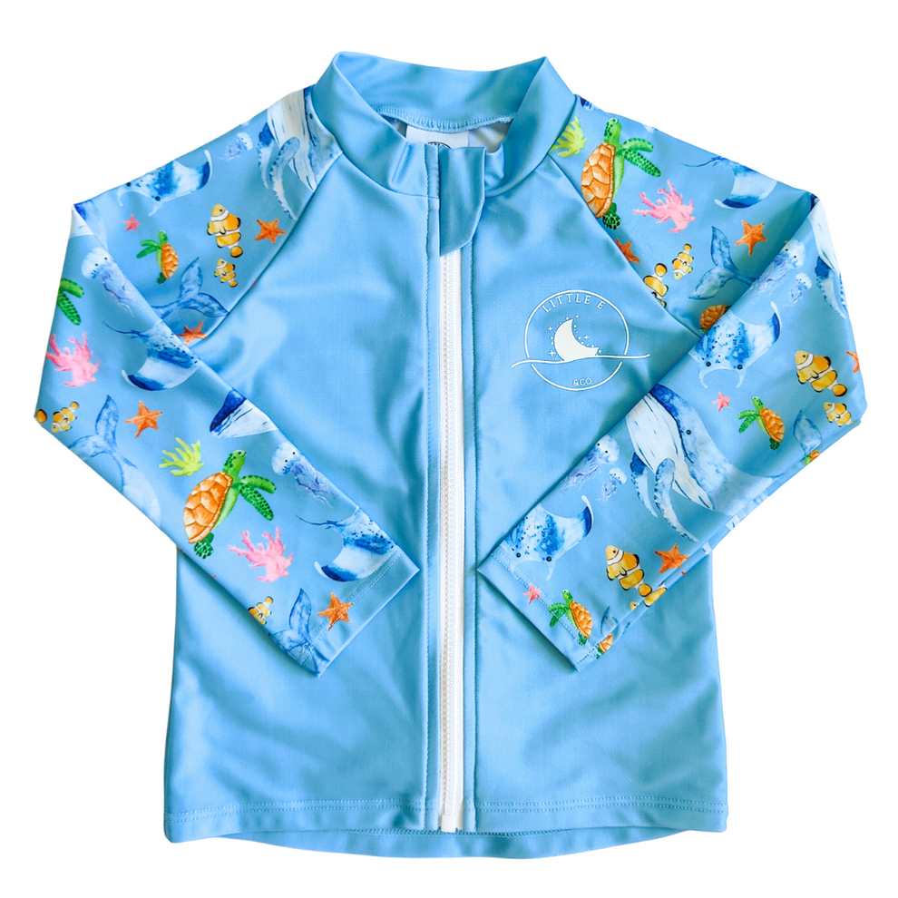 Kids' UPF 50+ Long Sleeve Rashie | Eco-Friendly Ocean Print