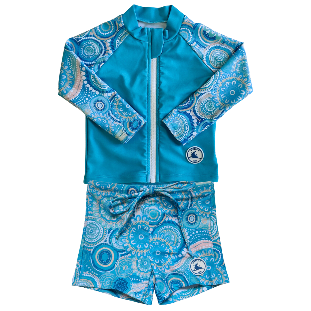 Ocean Print Kids Rashie & Swim Shorts Combo | Little E & Co